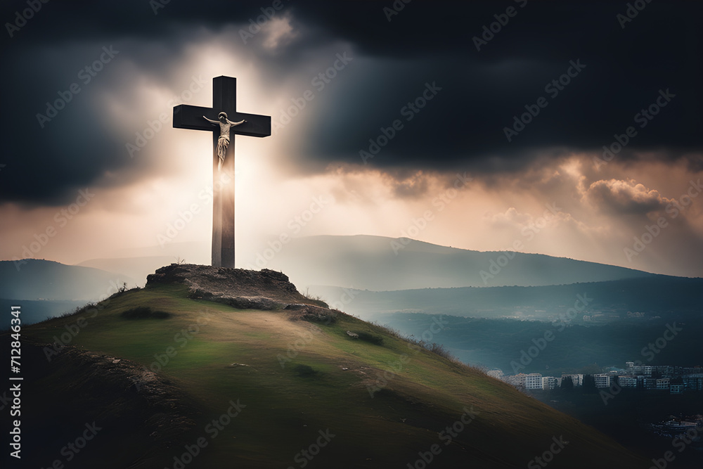 Holy cross symbolizing the death and resurrection of Jesus Christ with ...