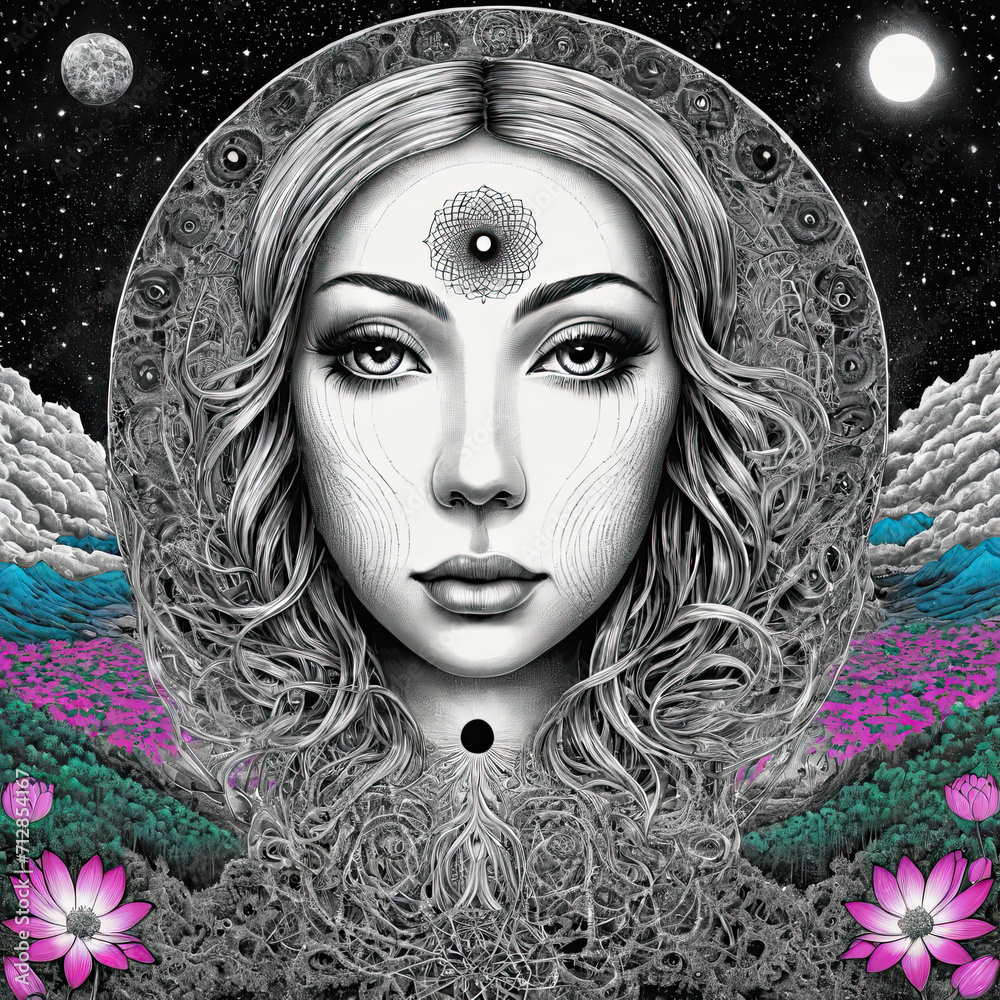 Hypnotic Self-Discovery - Surreal Gothic line art with psychedelic ...