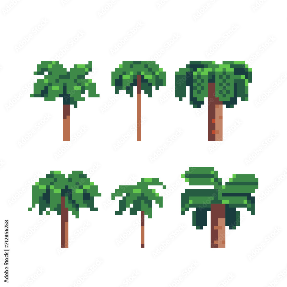 Palm icon set pixel art style. Game assets. 8-bit sprite. Isolated ...