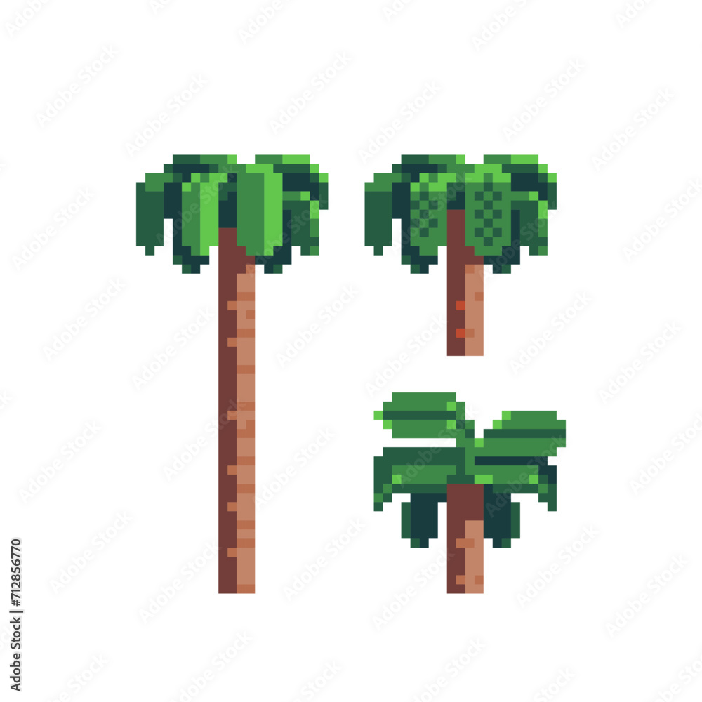 Palm set pixel art icons. Game assets. 8-bit sprite. Isolated abstract ...