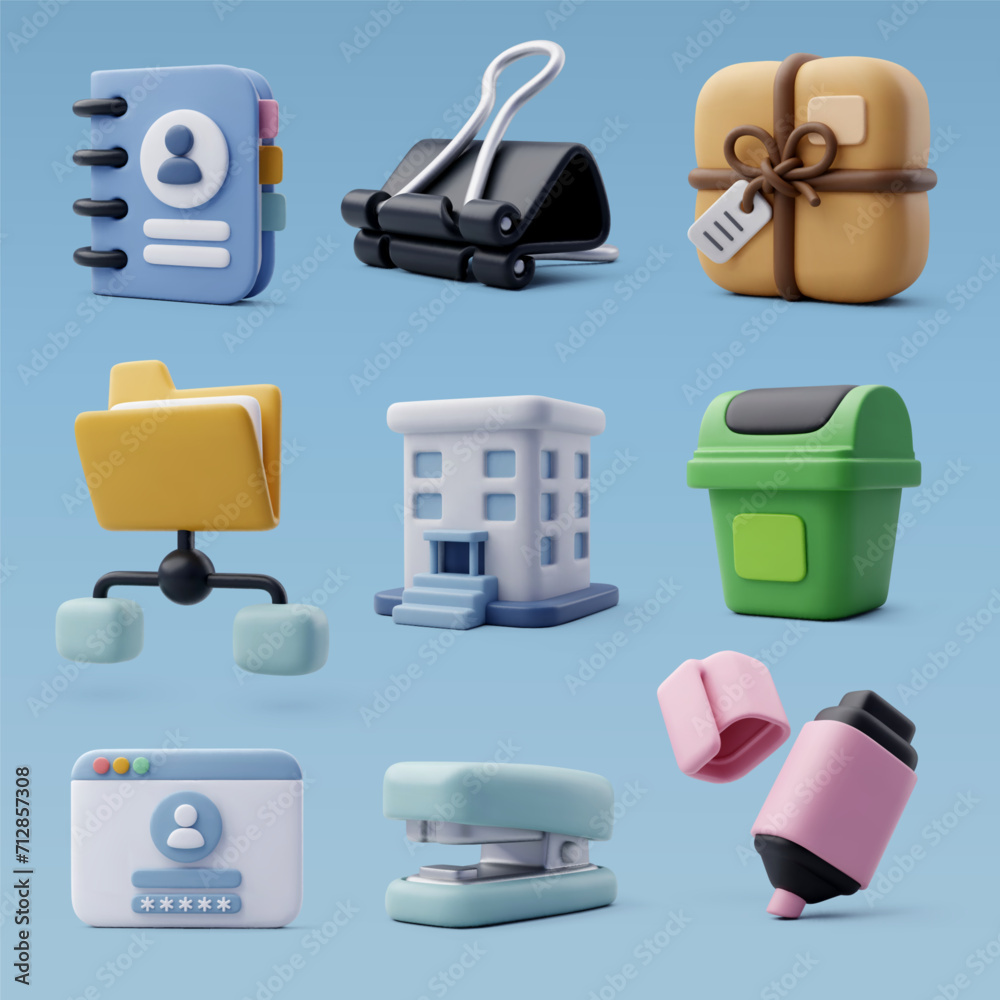 Set of 3d office icon, Business and finance concept Stock Vector ...