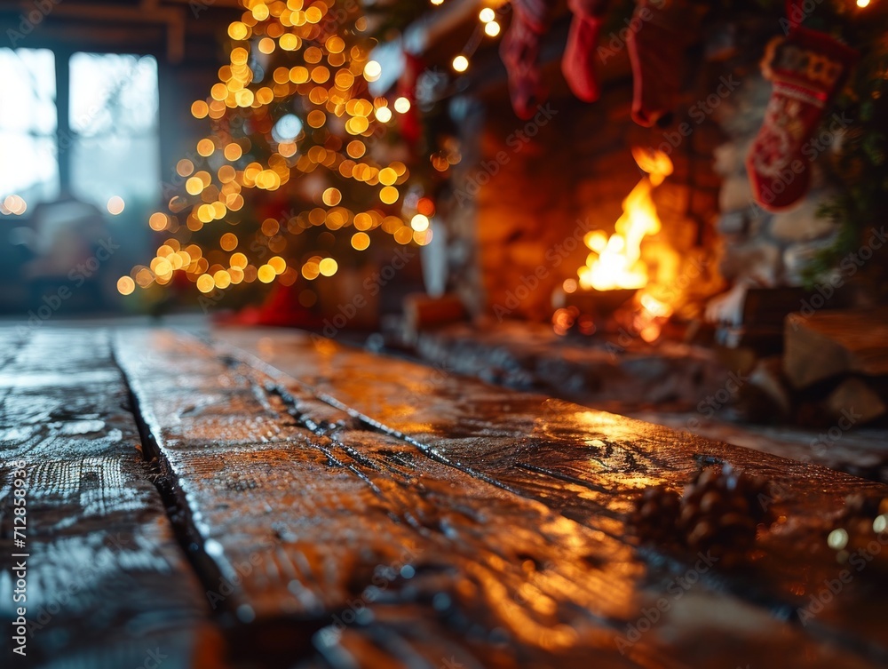 Christmas Fireplace Hearth Fire Tree Lights Wood Cozy Scene Background ...