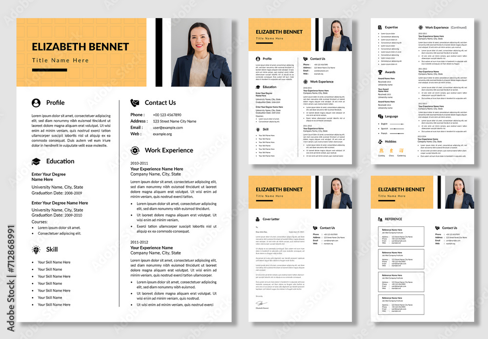 Resume Layout With Orange Accents Stock Template | Adobe Stock
