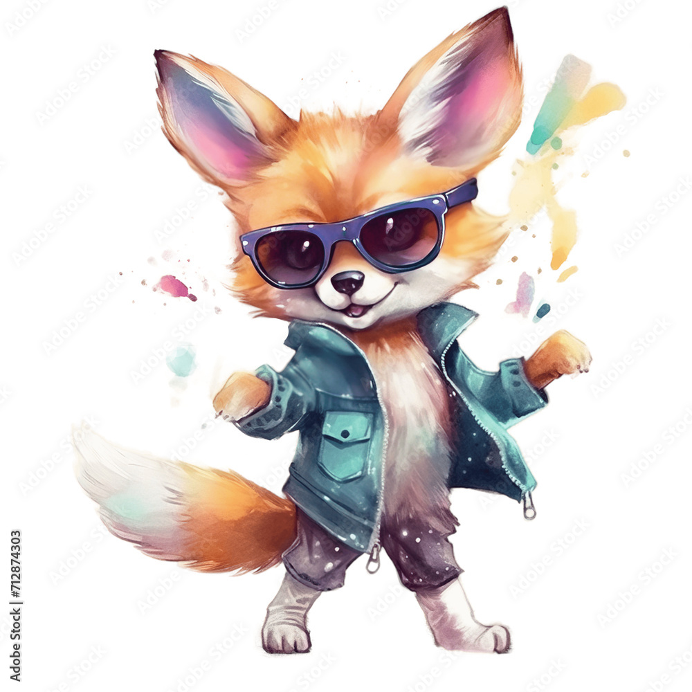 Cartoon dancing fox on transparent isolate, dancing animals collection ...