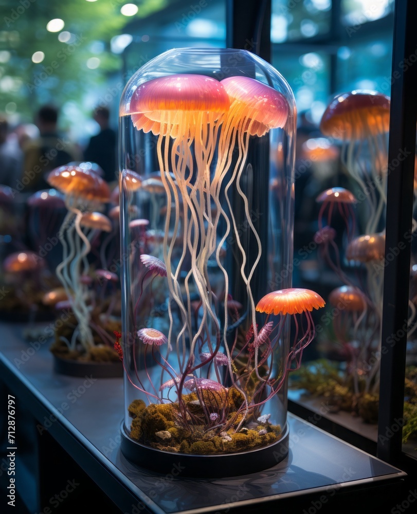 Smooth 3D render of a tiny golden mushroom creature, floating in a ...