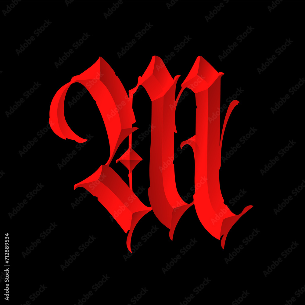 Letter M, in the Gothic style. Vector. Alphabet. Calligraphy and ...