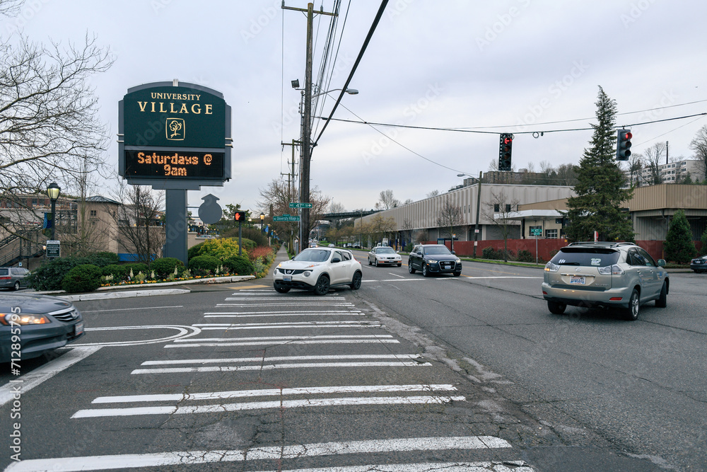 Sign of University village at main entrance, known as U-Village, a ...