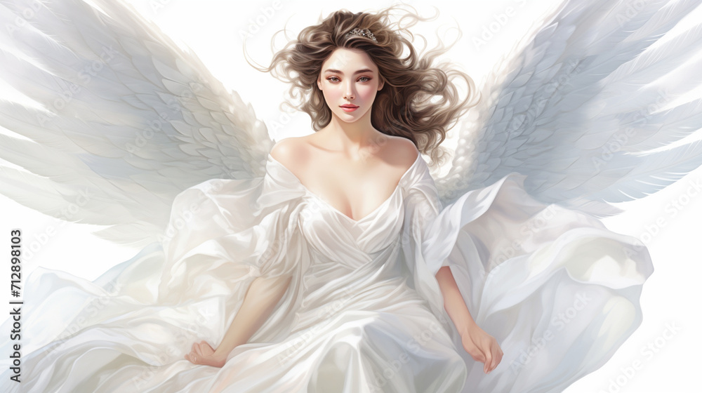 illustration of a very beautiful heavenly angel, very white skinned ...