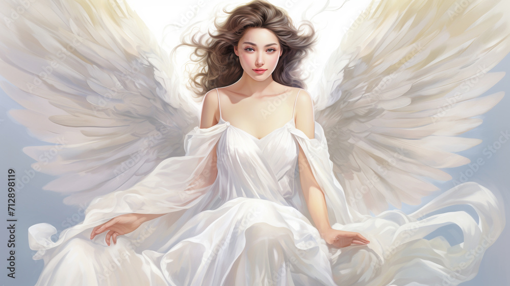 illustration of a very beautiful heavenly angel, very white skinned ...
