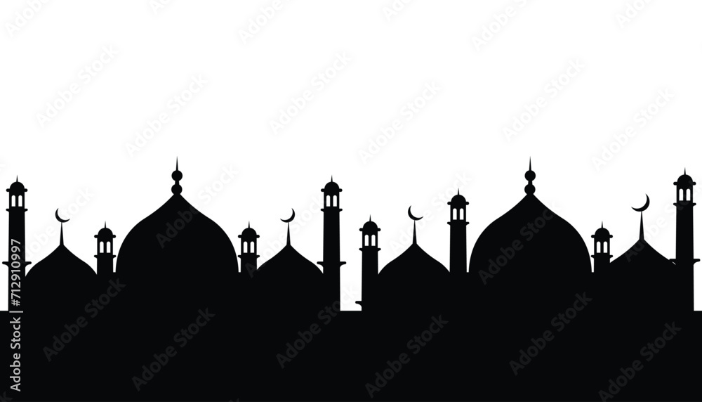 Fototapeta Silhouette Mosque flat Vector illustration isolated on white ...