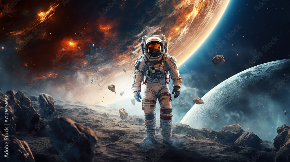 space background with astronaut spaceman outer space solar system ...