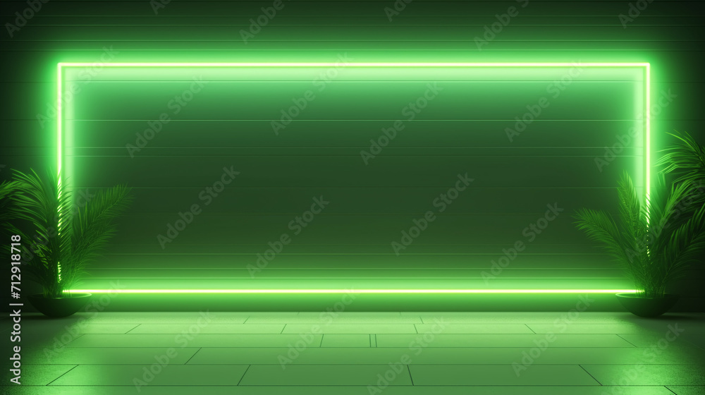 Professional 3D Studio Interior: Green Screen with Neon Illumination ...