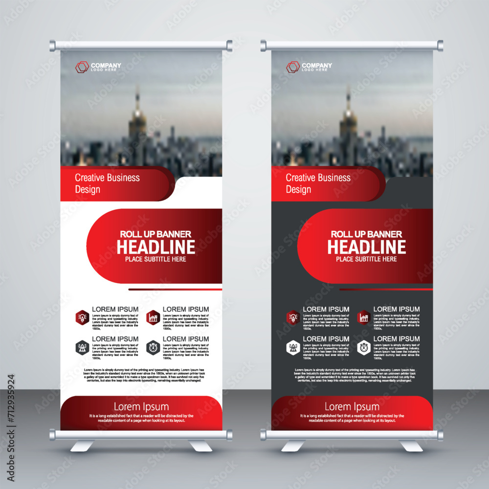 Roll up banner stand template design, red banner layout, pull up ...