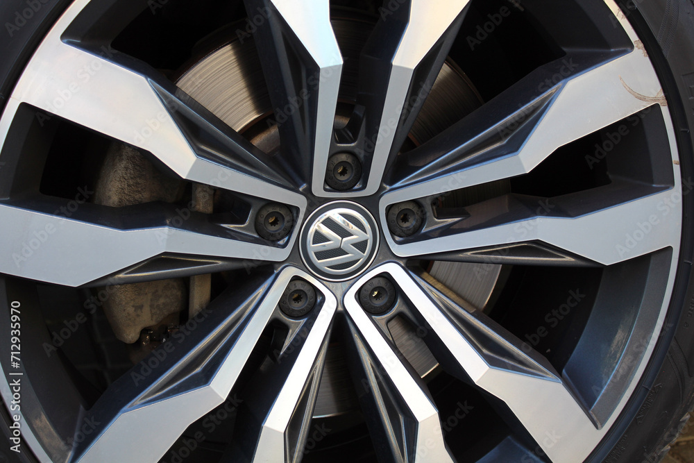 Vinnytsia, Ukraine; Sep 28, 2023. Volkswagen Tiguan R-Line front wheel ...