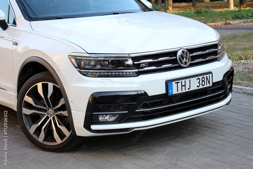 Vinnytsia, Ukraine; Sep 28, 2023. Volkswagen Tiguan R-Line front wheel ...