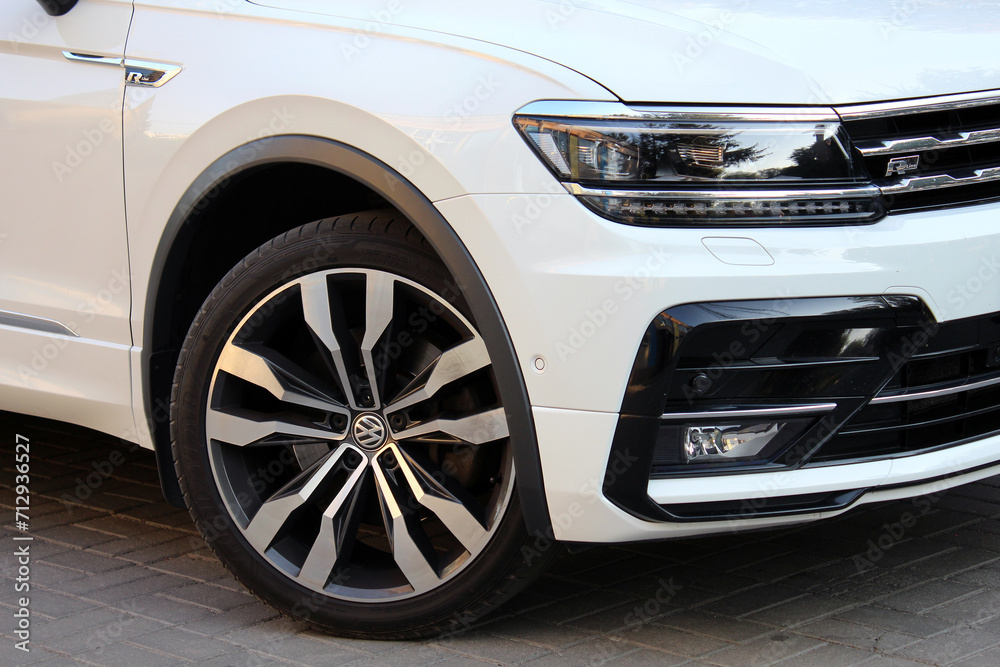 Vinnytsia, Ukraine; Sep 28, 2023. Volkswagen Tiguan R-Line front wheel ...