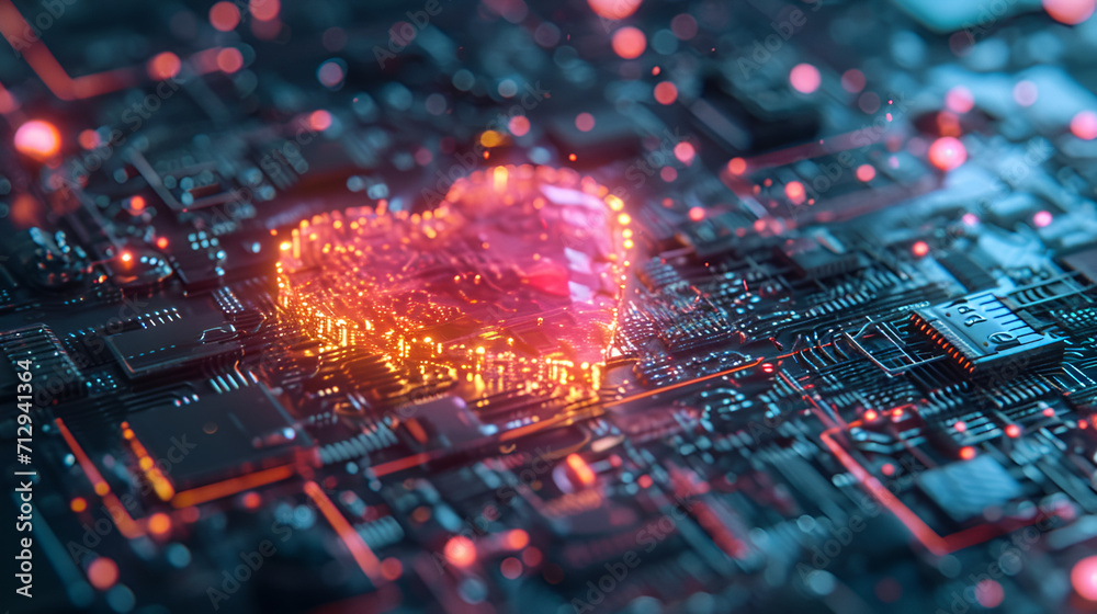 Cyberpunk high-tech neon glowing heart, cyber valentines day concept ...