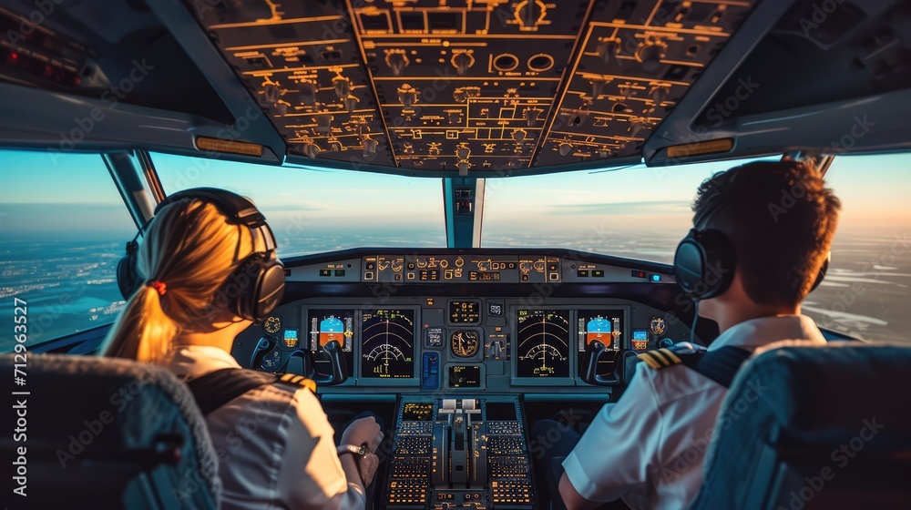 Pilot and copilot in the airplane cockpit, AI generated Image Stock ...
