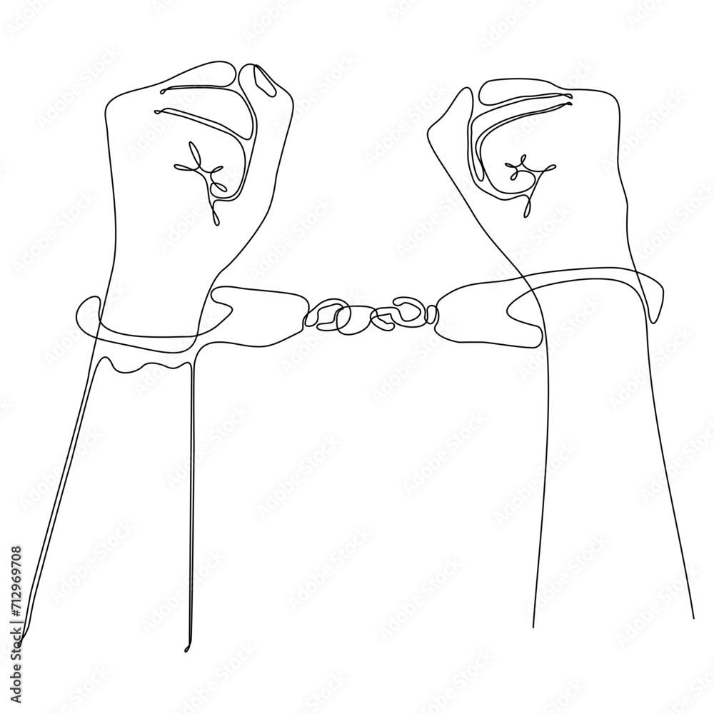 handcuffed line drawing. continuous line on the cuffs Stock Vector ...