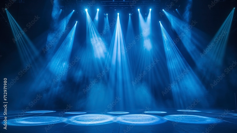 Stage lights, beam lights, blue stage lights, dim background Stock ...