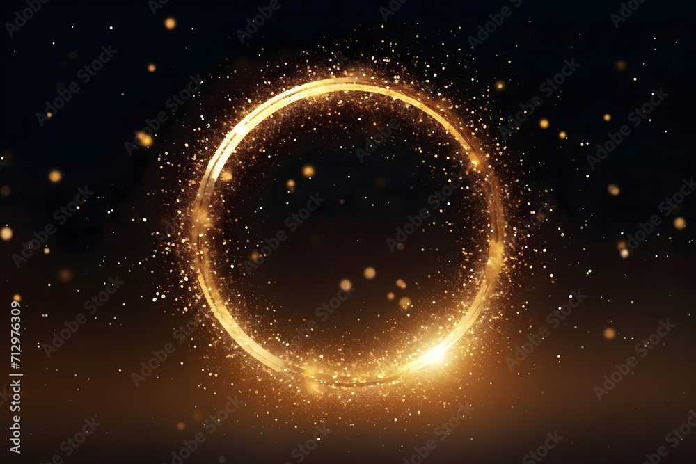 Gold glitter circle of light shine sparkles and golden spark particles ...