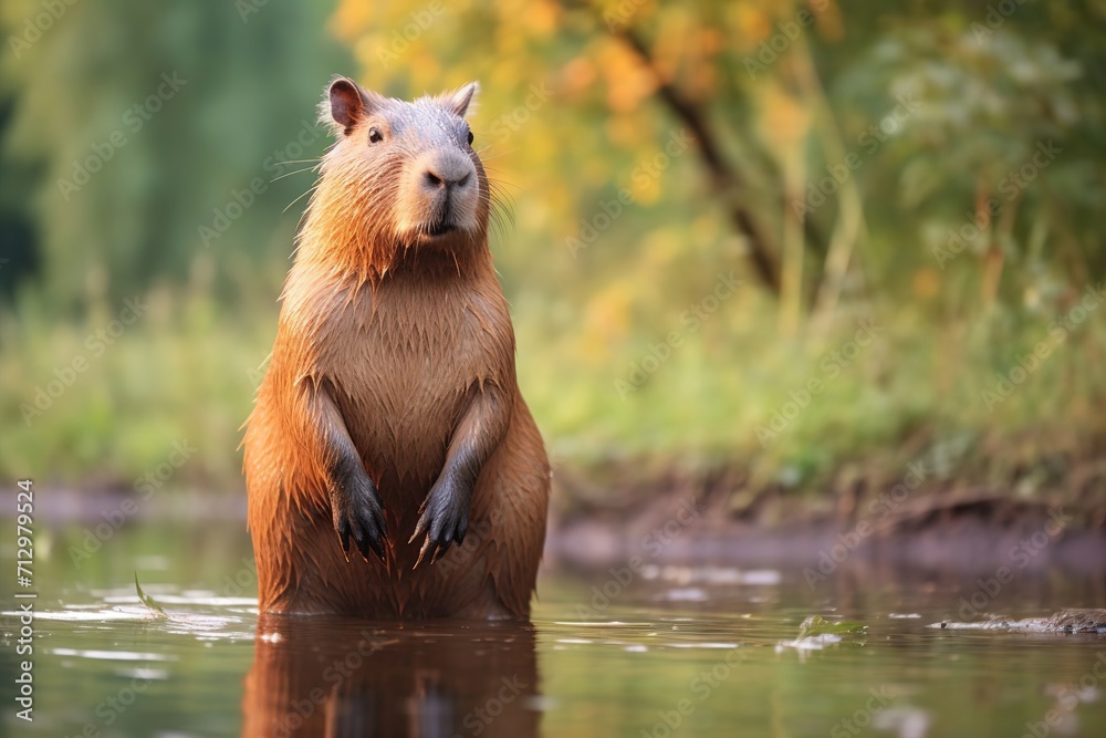 Capybara, hydrochoerus hydrochaeris, the largest house by the water ...