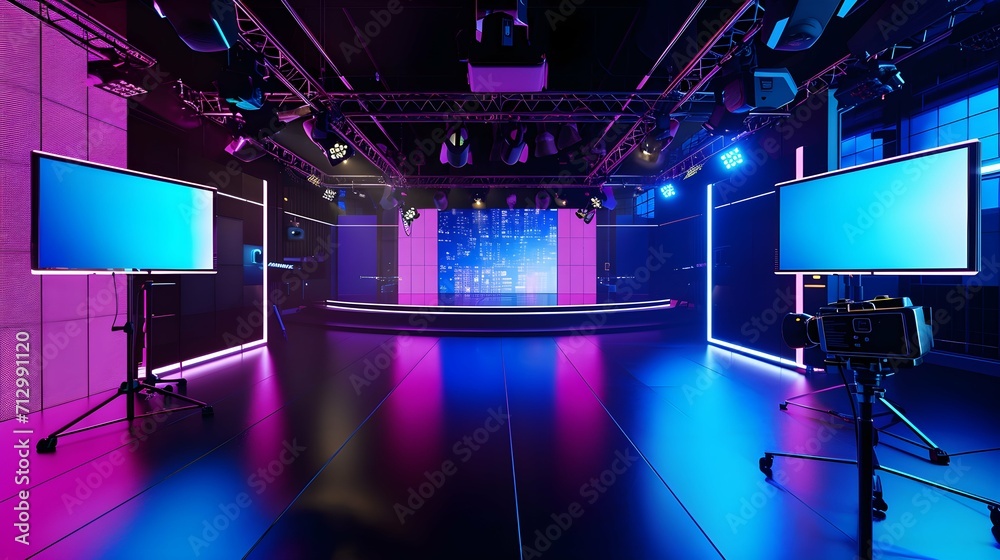 TV studio set. Hand edited generative AI. Tv or Cable new network live ...