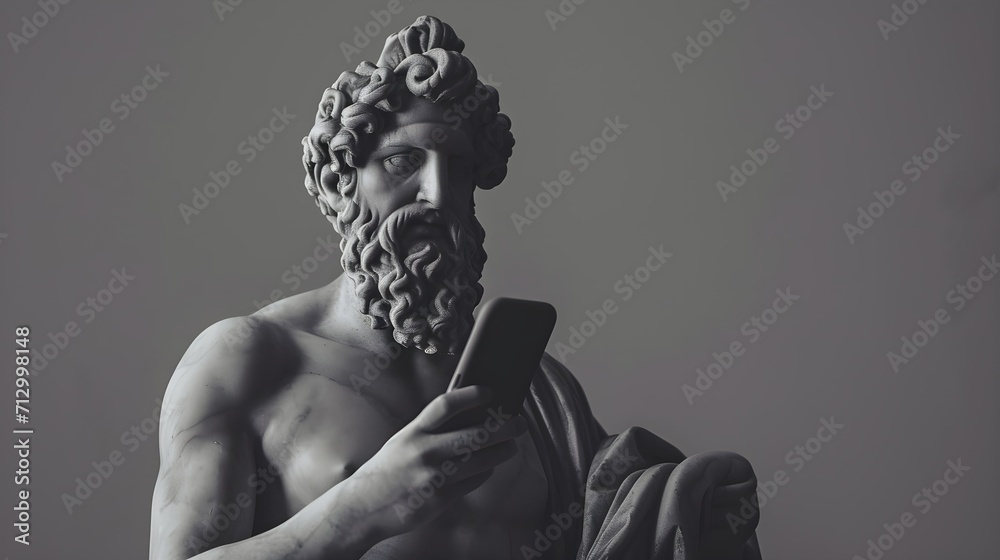 Ilustrace „Ancient Greek god sculpture holding a smartphone. Statue of ...