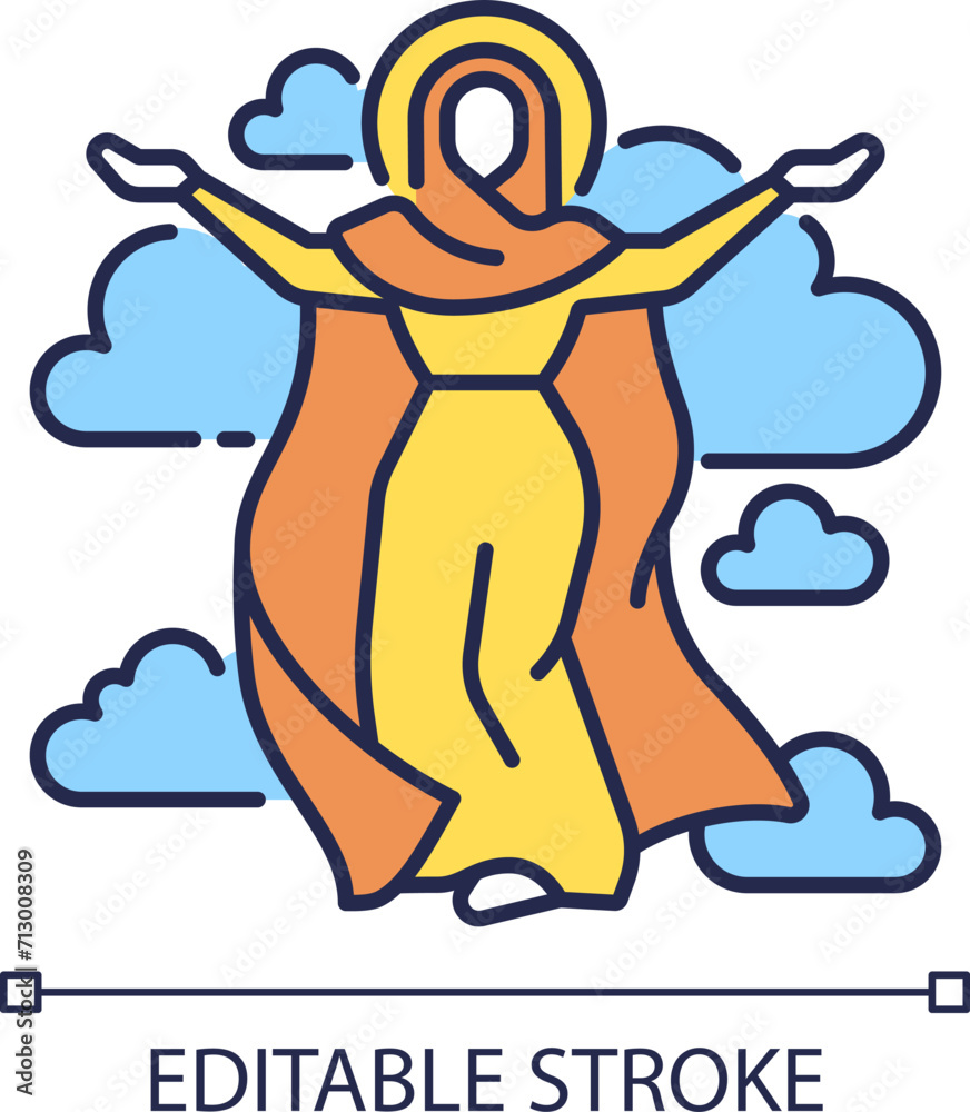 Ascended virgin mary RGB color icon. Assumption of Mary to heaven after ...