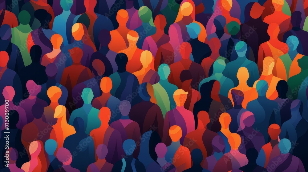 Inclusive society: stylized illustration of diverse crowd emphasizing ...