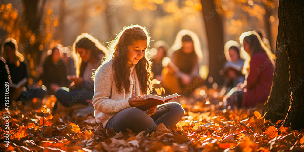 Christians gather together to pray and seek God's blessings. Studying ...