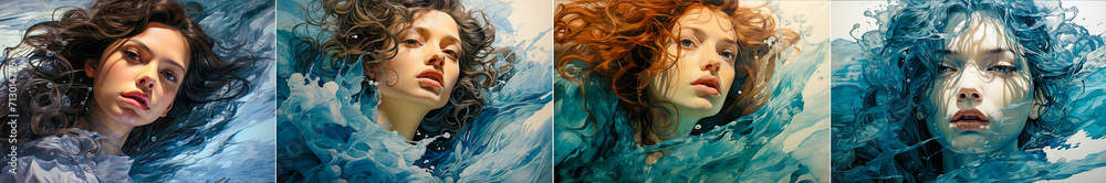 Drawing of a woman with long.flowing hair Style inspired by hyper ...