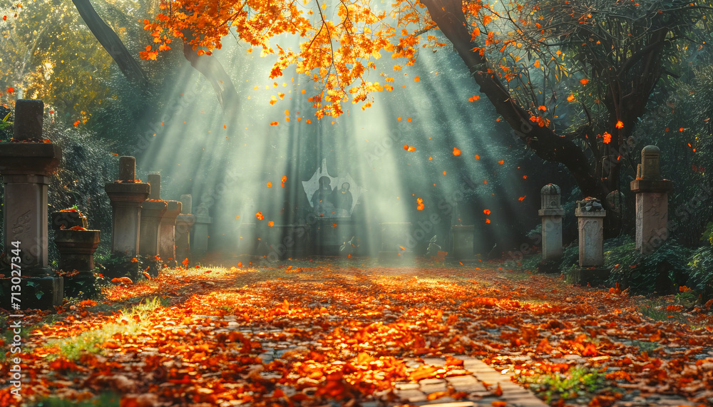 Ancient cemetery with light and shadow that represents the atmosphere ...
