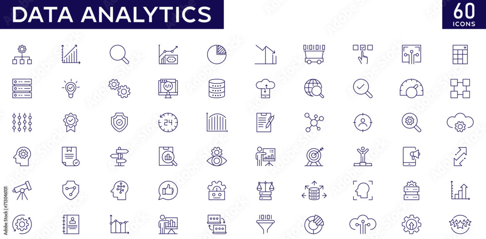 Data analytics icons set with fully editable stroke thin line vector ...