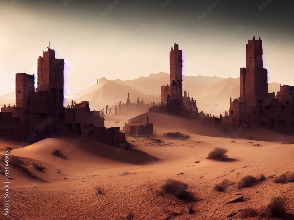 sunken city in desert landscape Stock Illustration | Adobe Stock