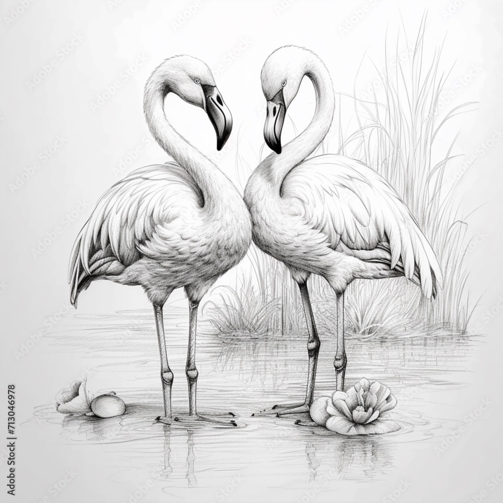 Pencil sketch cute flamingo drawing image Generative AI Stock ...