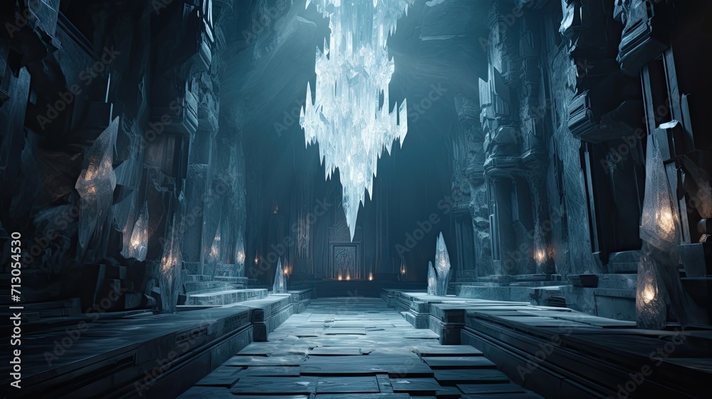 Cavernous, chamber, shimmering crystals, glistening walls, ethereal ...