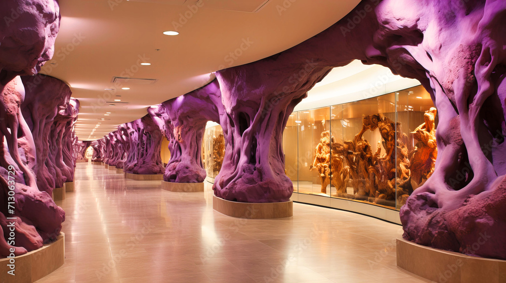Museum Interior with Exhibition of Dinosaur Fossils, Ancient Skeletons ...