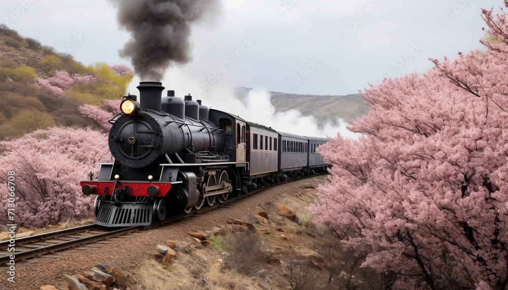 Spectacular grey steam train gracefully traversing the enchanting ...