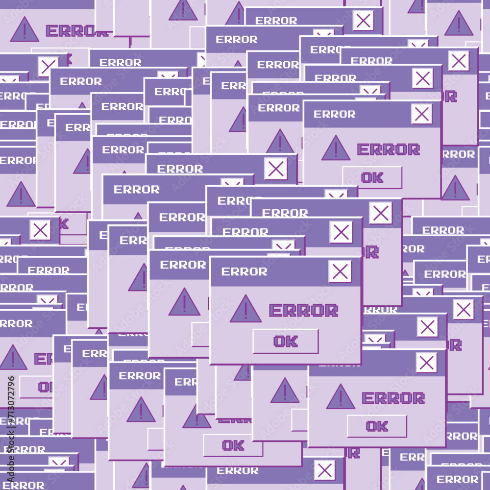 Vetor de Seamless pattern of pop-ups with error messages in 90s, 00s ...