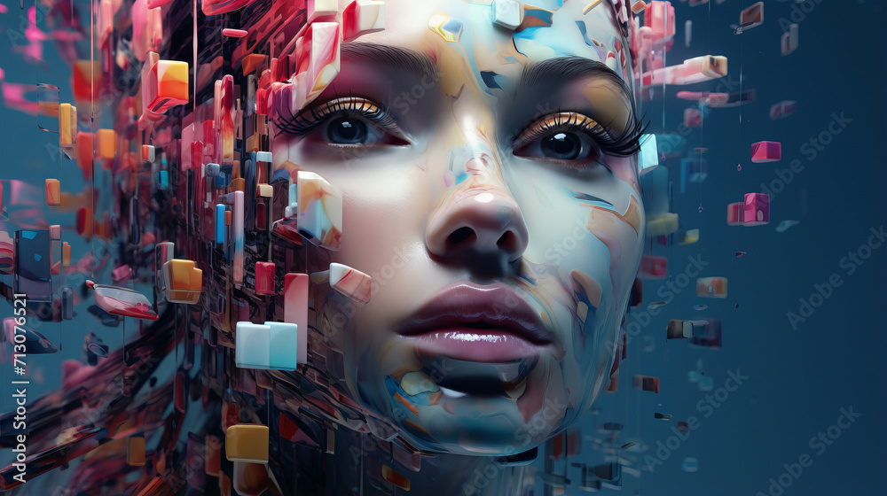 Girl face disintegrates into little fragments symbolizes psychological ...