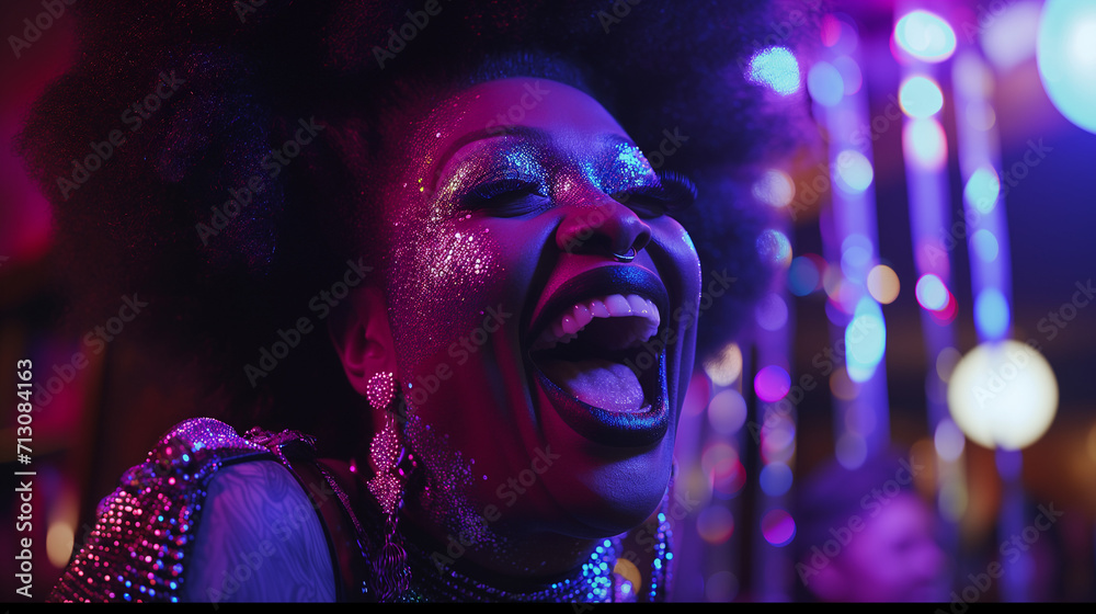 Candid and beautiful black african american queer drag queen woman with ...