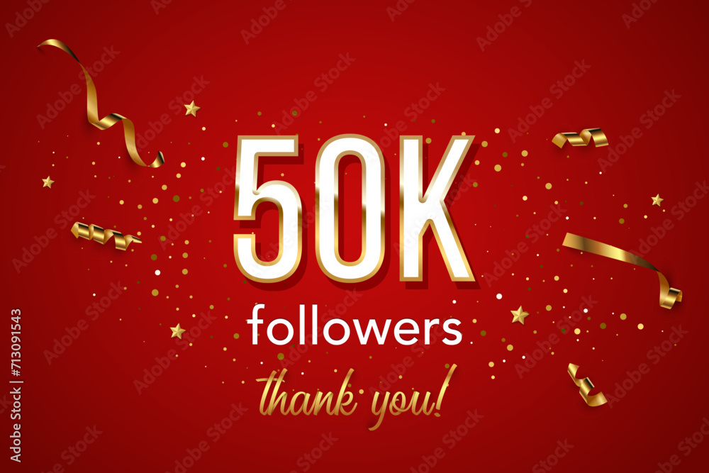 50k followers celebration vector banner. 3d social media achievement ...