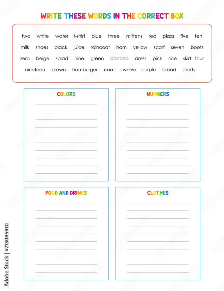 Vecteur Stock Words sorting activity for kids. Printable worksheet for ...