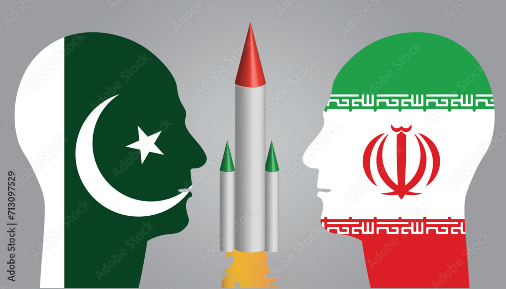 Pakistan and Iran under war, Pakistan and Iran flag masked with human ...