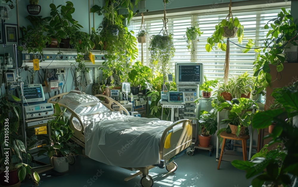 Green Oasis Hospital Room: A hospital room with medical equipment ...