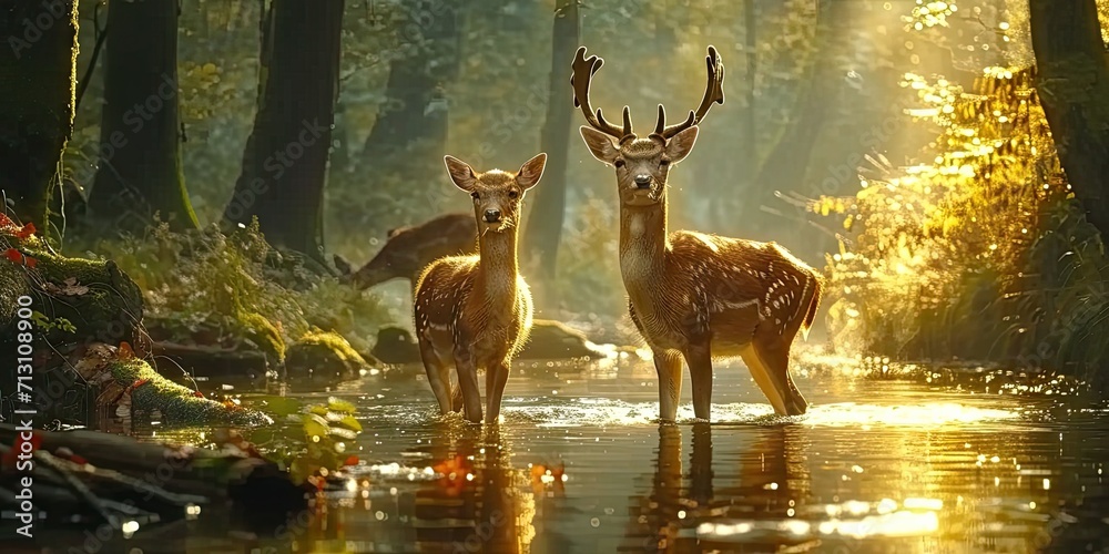 Nature wildlife scene with majestic brown deer in forest wild animals ...