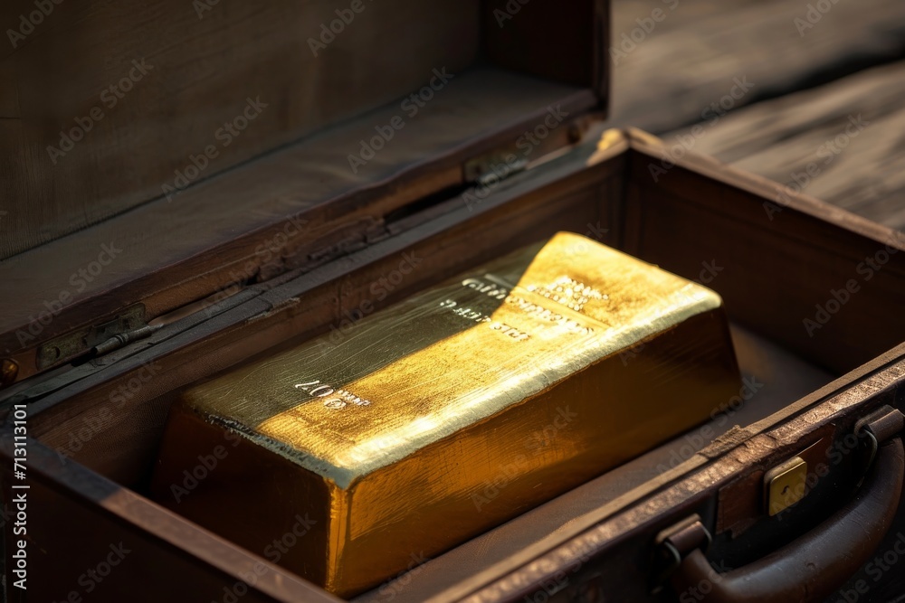 large gold bar stored in an open wooden box Stock Illustration | Adobe ...