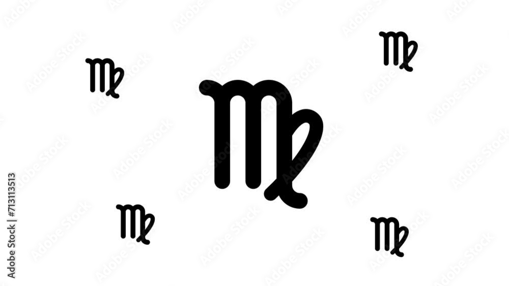 Zoom in and out animation the zodiac virgo symbol. Large black symbol ...