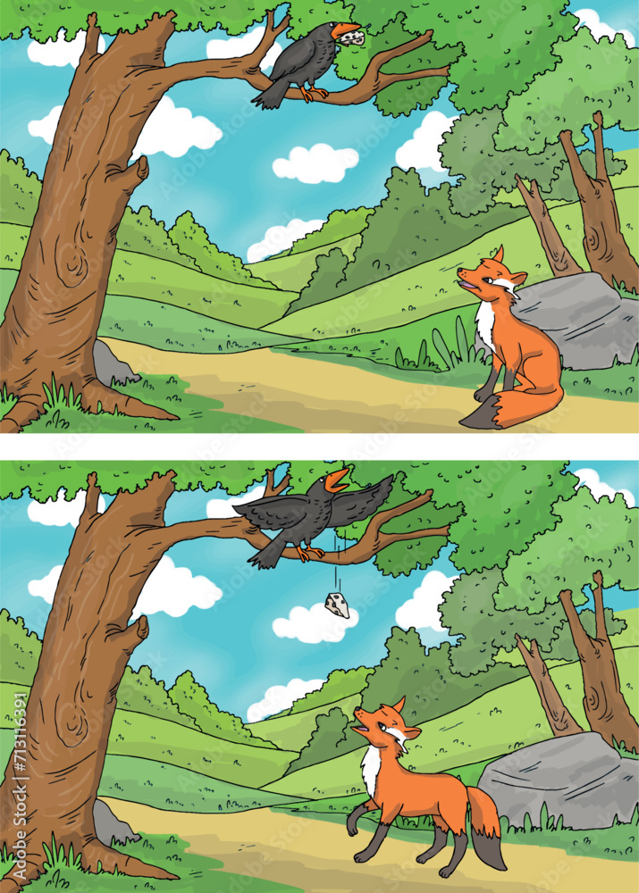The fox who convinced the crow that he had a beautiful voice. The fox ...
